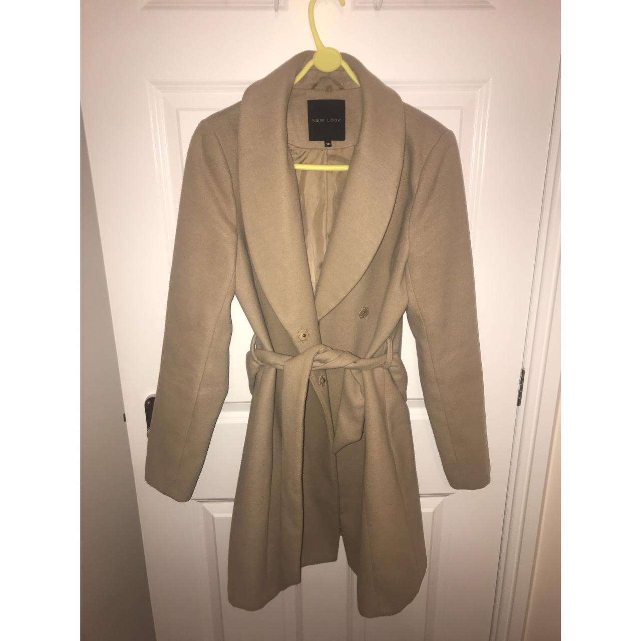 New Look Tan Wrap Coat Great condition! Size 10,... - Depop