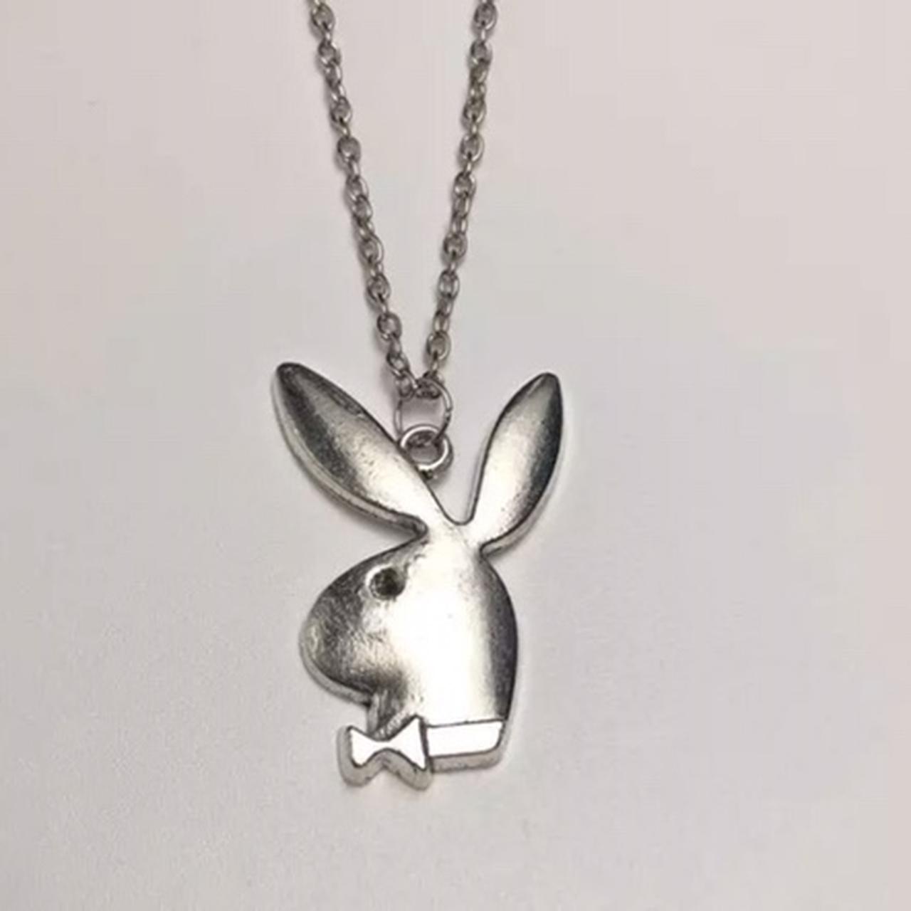 New funny bunny “playboy” pendant necklace. Silver... - Depop