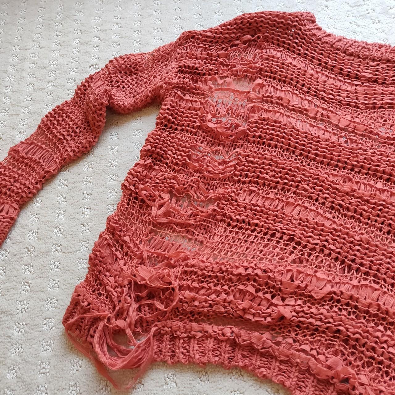 Distressed Weave Sweater Brick red Ribbon... - Depop