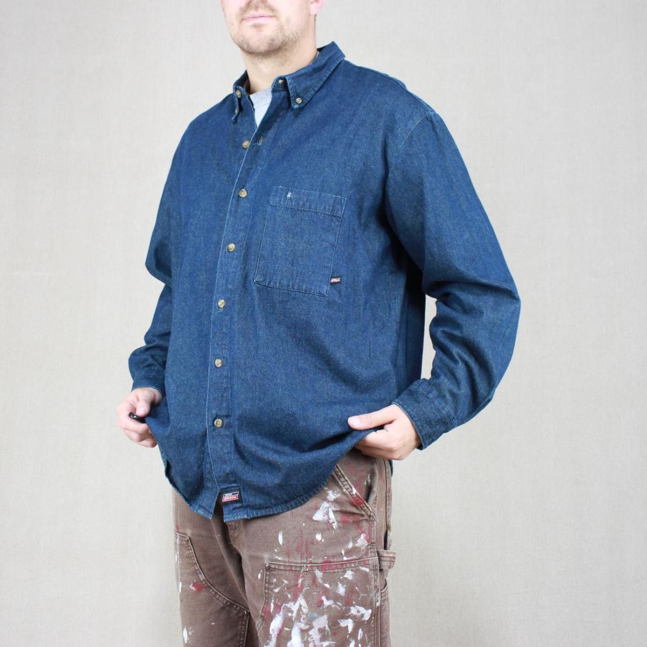 Dickies Mens Navy And Blue Shirt Depop