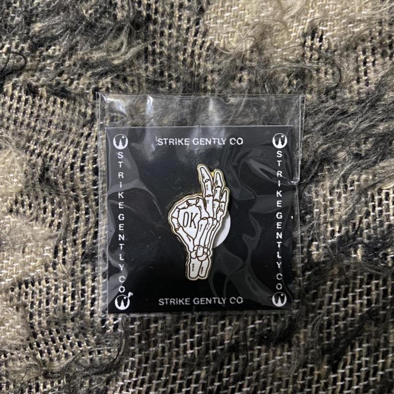 strike gently skeleton hand enamel pin gold tone and... | Depop