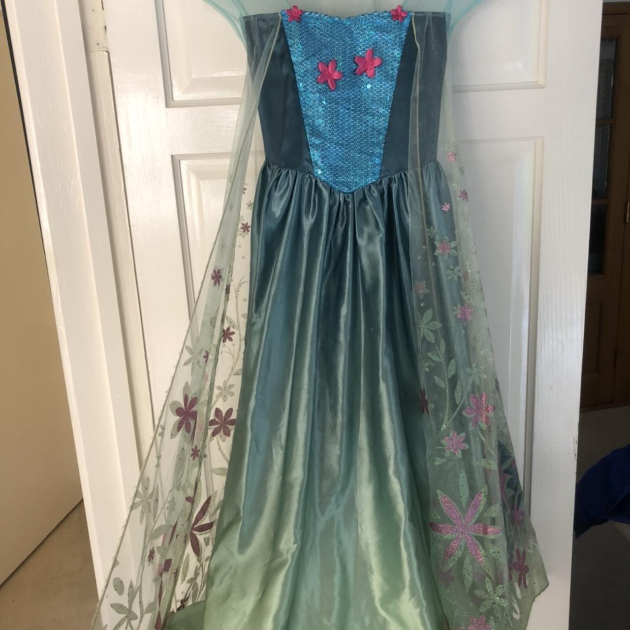 Elsa Frozen Fancy Dress Costume green with flowers ... - Depop