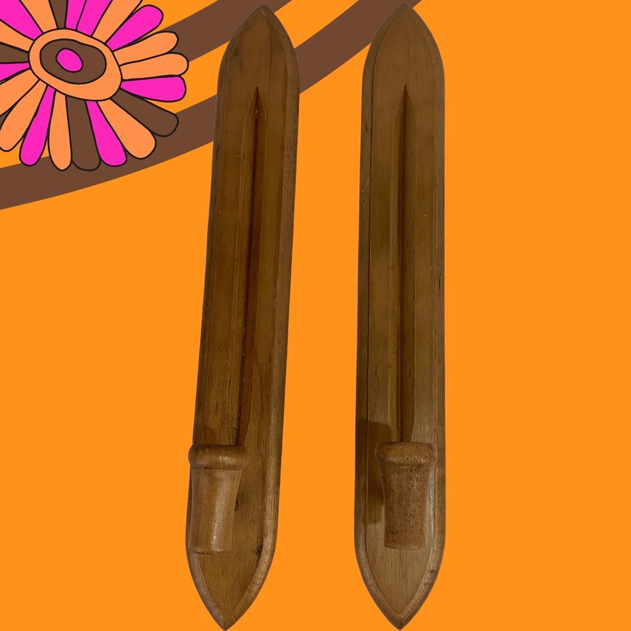 80s 90s Vintage Wooden Wall Candle Stick Holders... - Depop