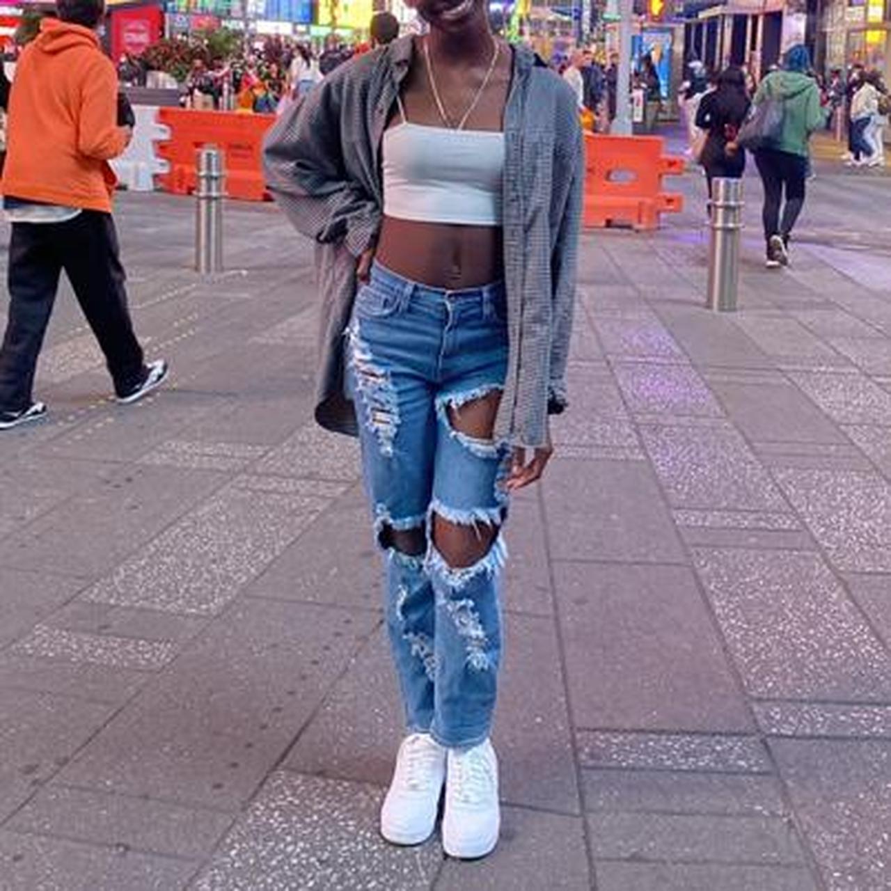 Ripped jeans! A little highrise and super cute. From... - Depop