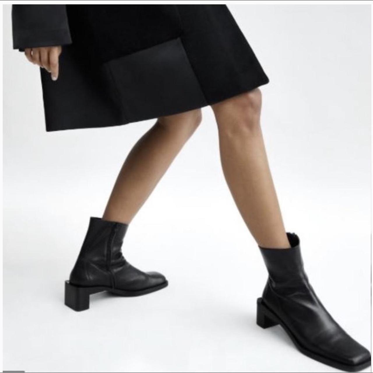 zara square toe leather heeled boots. size 37. worn... - Depop
