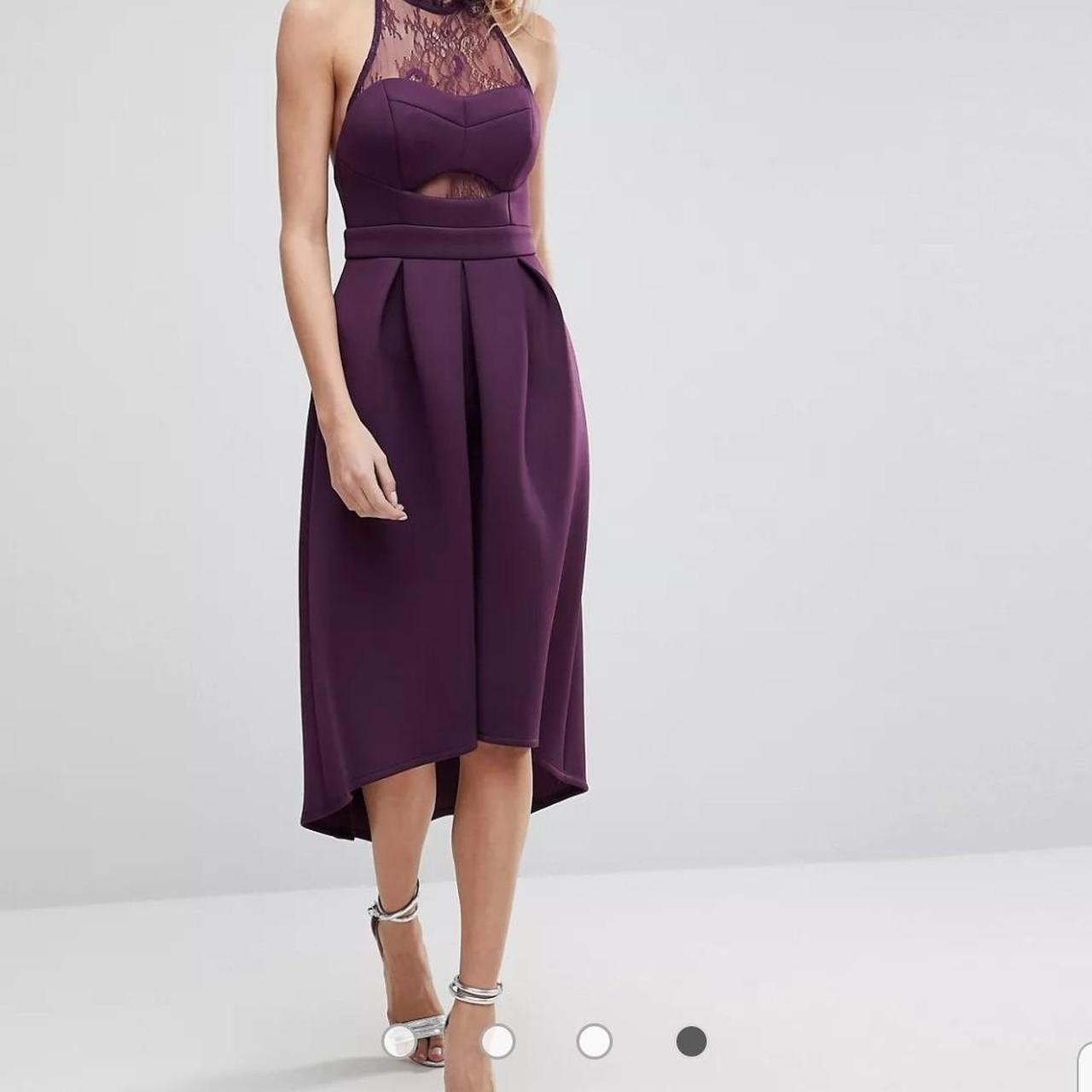 Asos purple halter lace top dip back prom dress size 8 - Depop