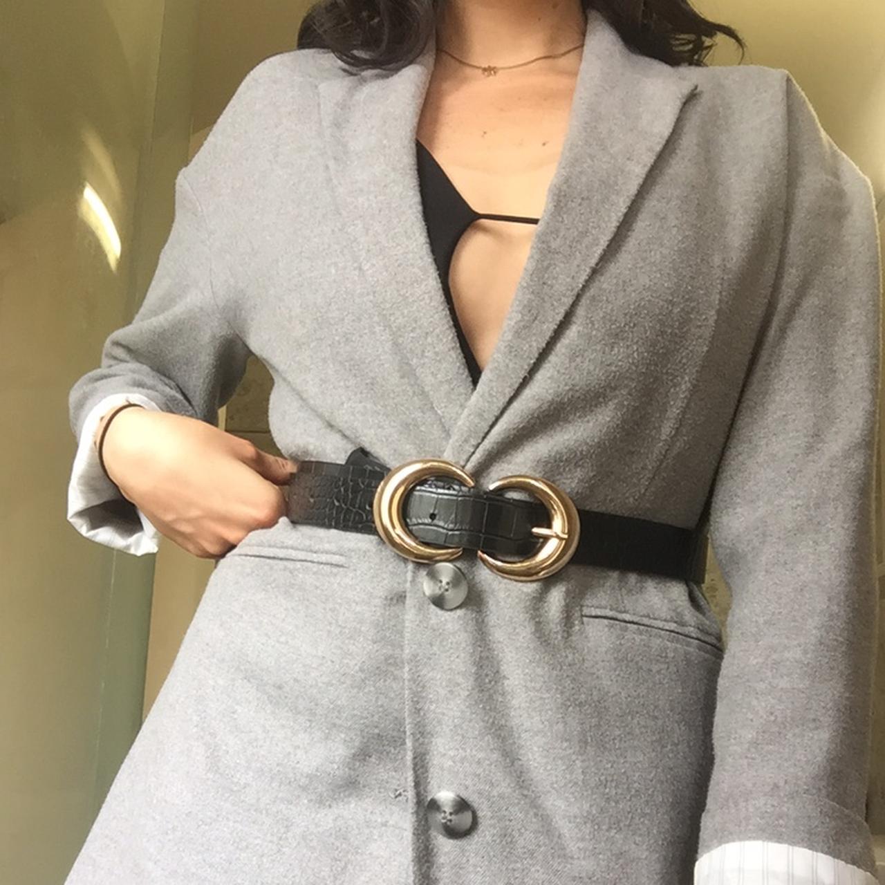 Grey oversized blazer with white inner lining,... - Depop