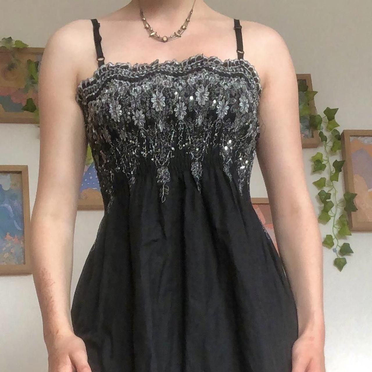 •stunning embroidered floral black maxi dress... - Depop