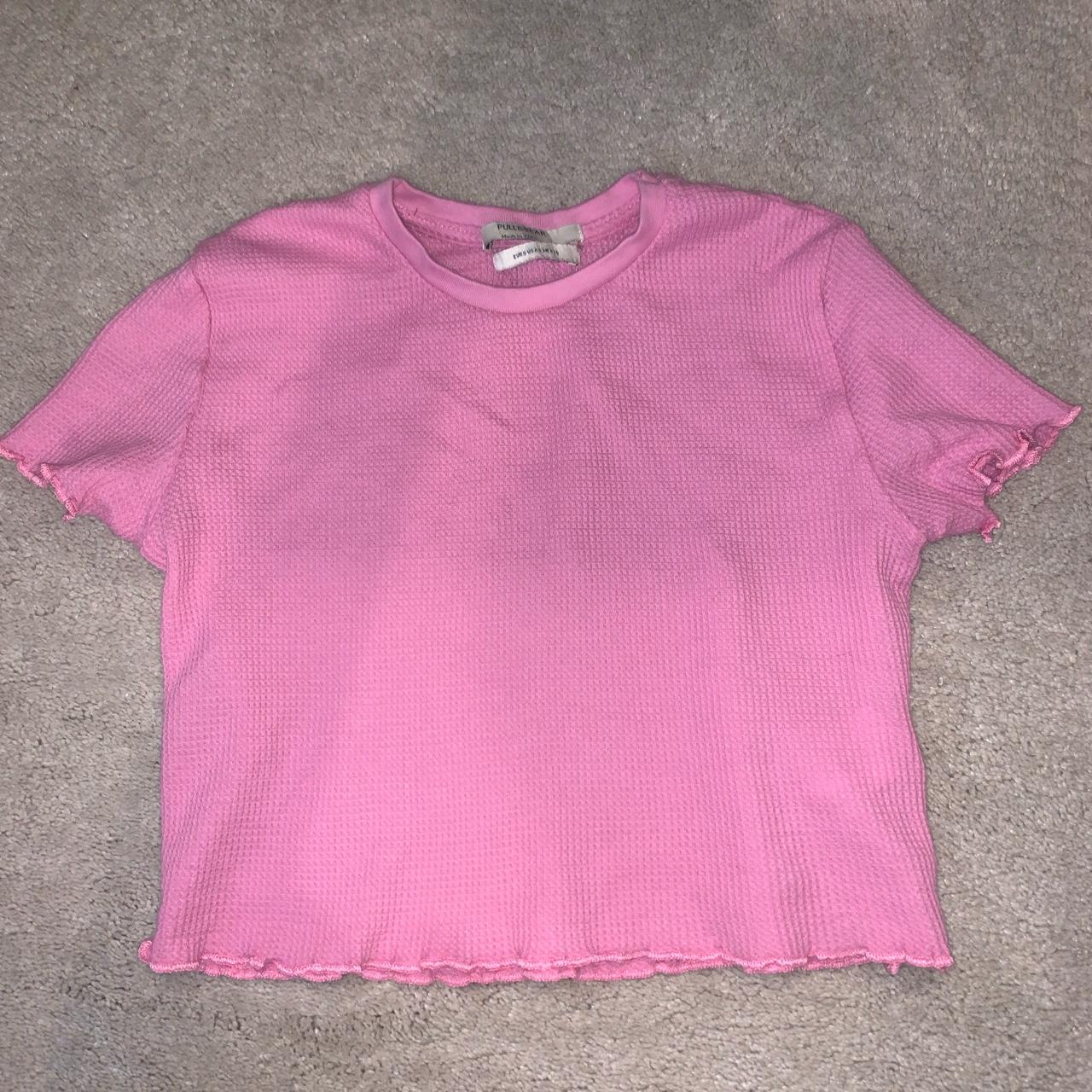 Pull&Bear pink ribbed crop top - size small worn... - Depop