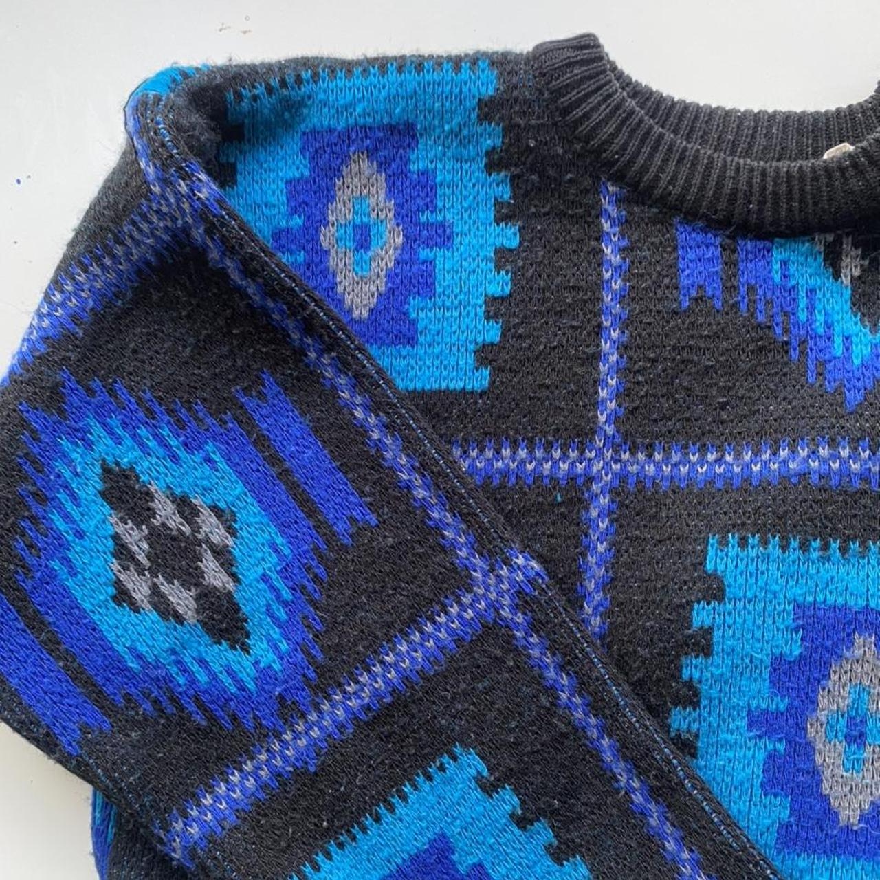 multi-coloured vintage jumper. Aztec style print... - Depop