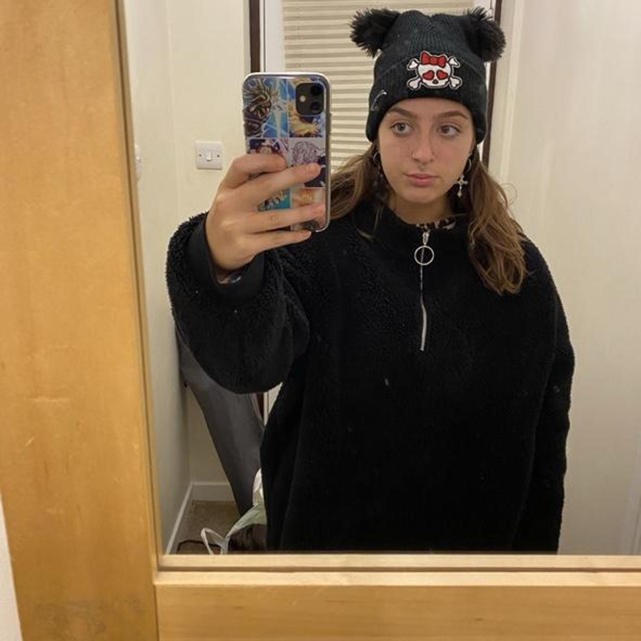 Black fluffy half zip up fleece Worn but in... - Depop