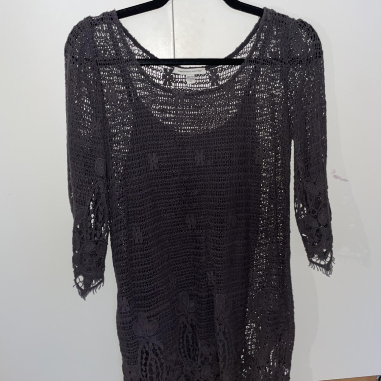 American eagle grey crochet dress with grey slip... - Depop