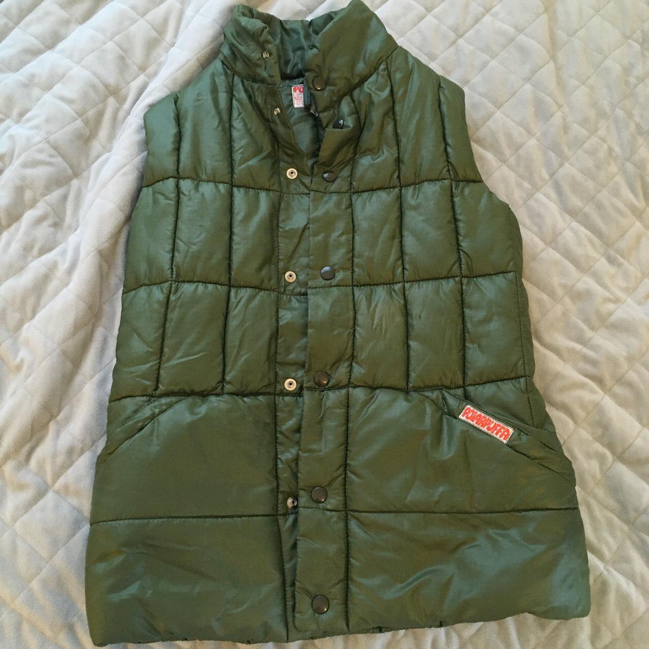 Super cute vintage 80s olive green POLARPUFFA gilet... - Depop