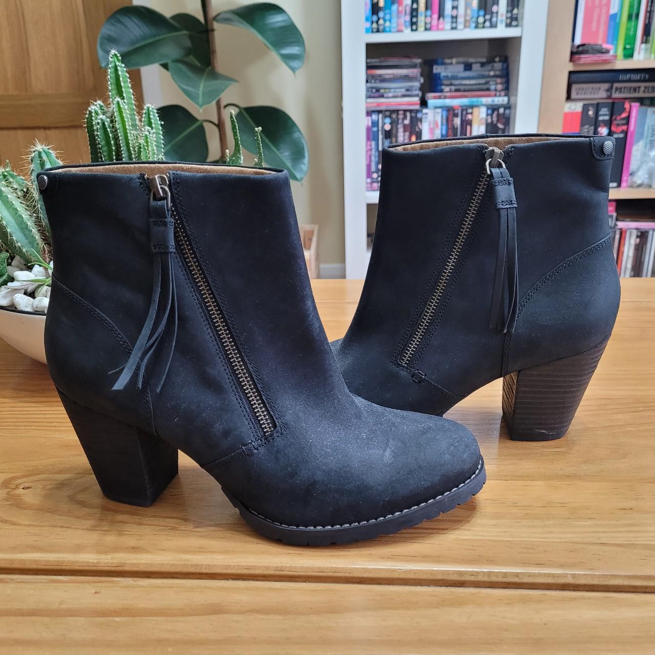 Clarks Black Suede Heeled Ankle Boots UK Women's... - Depop