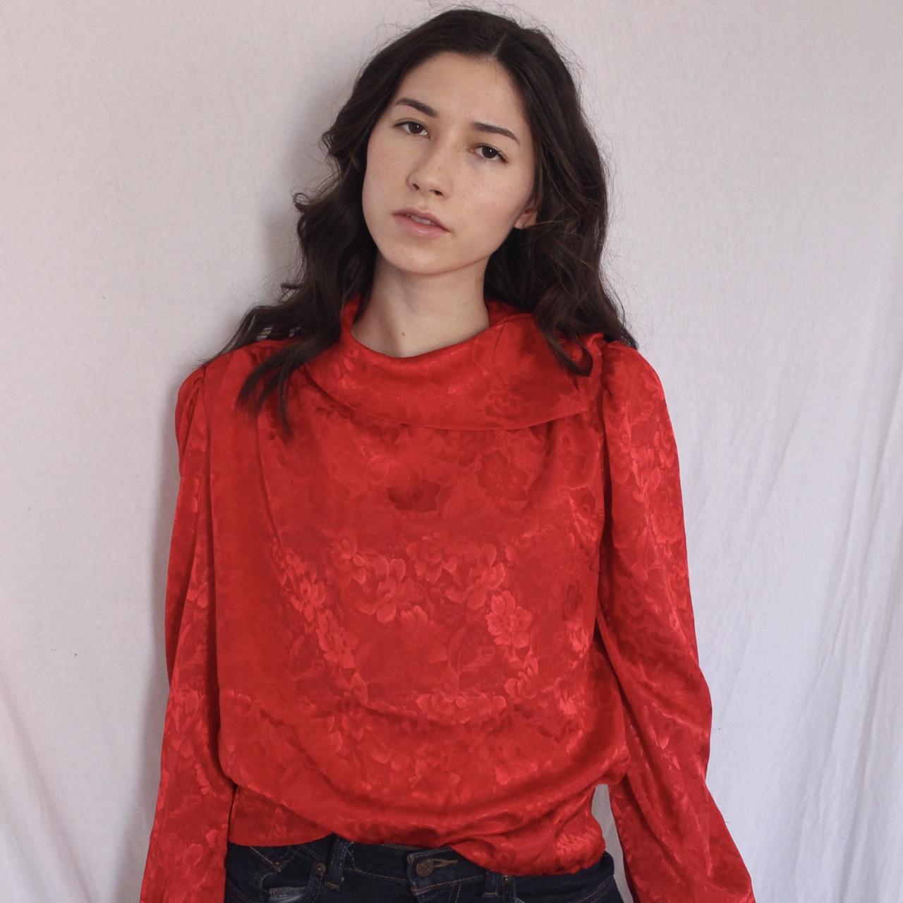 Vintage red blouse in satin jacquard Beautiful red... - Depop