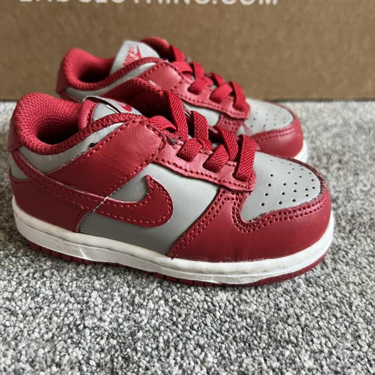 Nike red and grey dunks Infant size 5.5 Excellent... | Depop