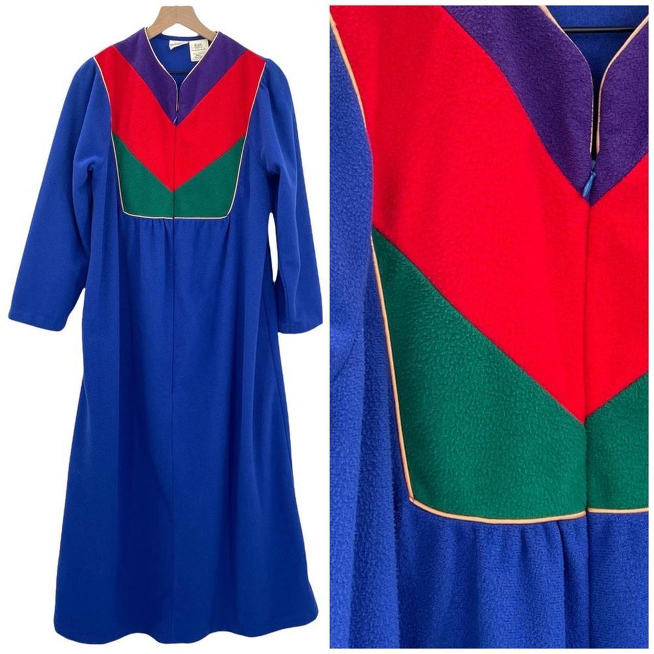 Vintage 80s fleece pullover robe / dressing gown /... - Depop