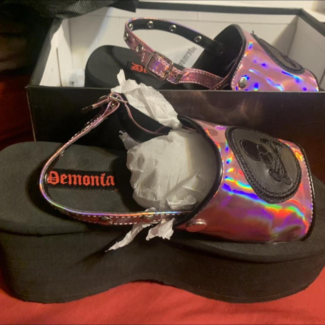 FUNN 32 pink hologram demonia sandals #demonia... - Depop