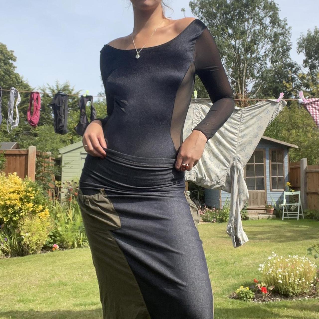 Velvety black backless bodysuit see through mesh... | Depop