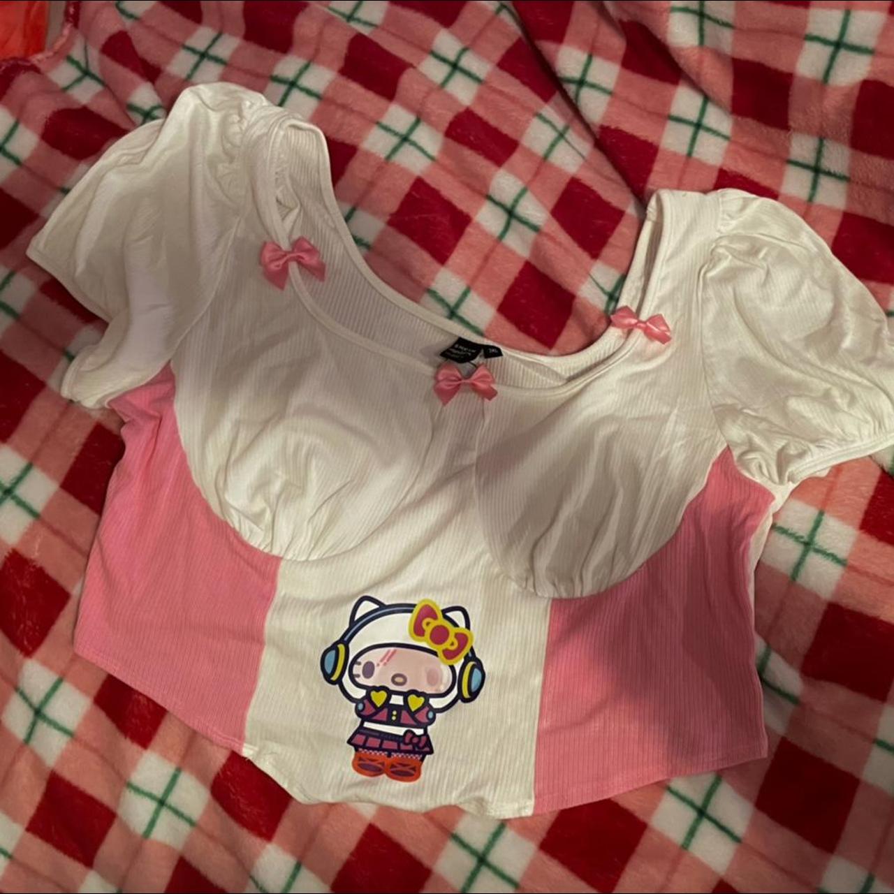 Hello Kitty Women's Pink and White Blouse | Depop