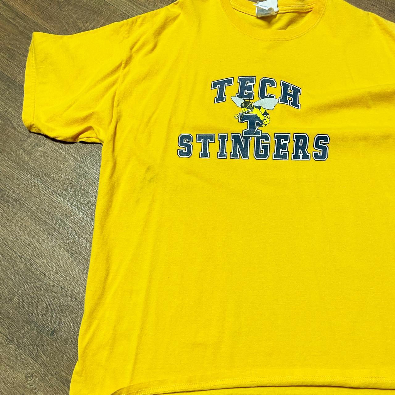 1990s Vintage Yellow Tech Stingers Baseball Tee Size... - Depop