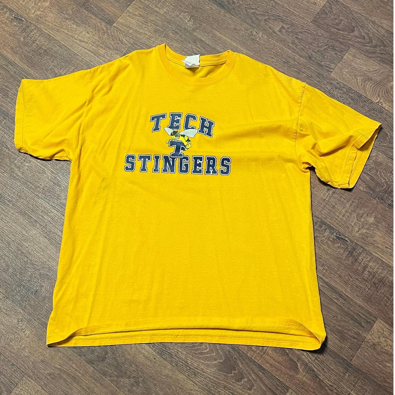 1990s Vintage Yellow Tech Stingers Baseball Tee Size... - Depop
