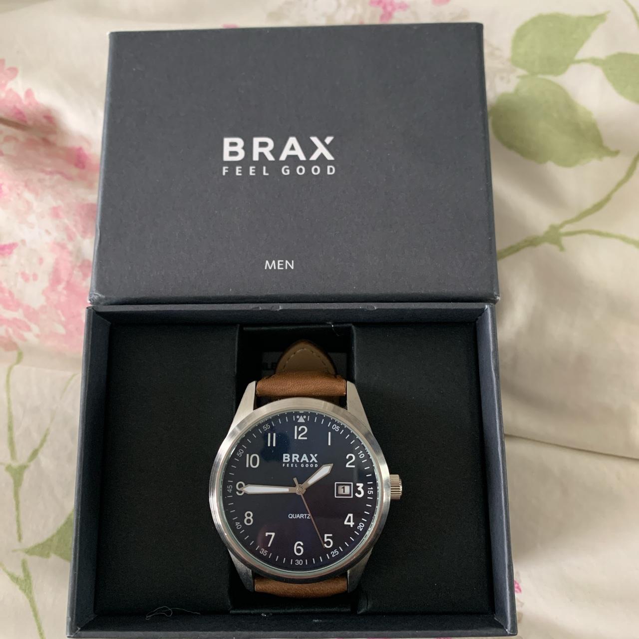 Brax Men’s Watch. Brown leather strap with navy/dark... - Depop