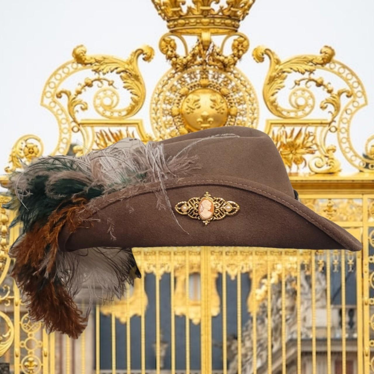 Tan wool felt 1625 inspired hat , with ostrich... - Depop