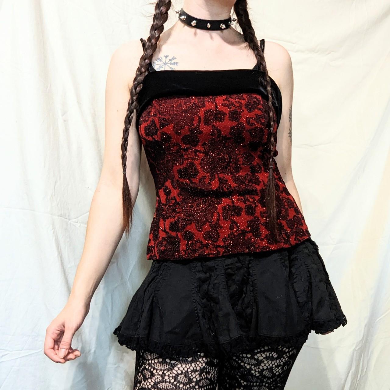 Beautiful vintage 90s red / black velvet blouse top!... - Depop