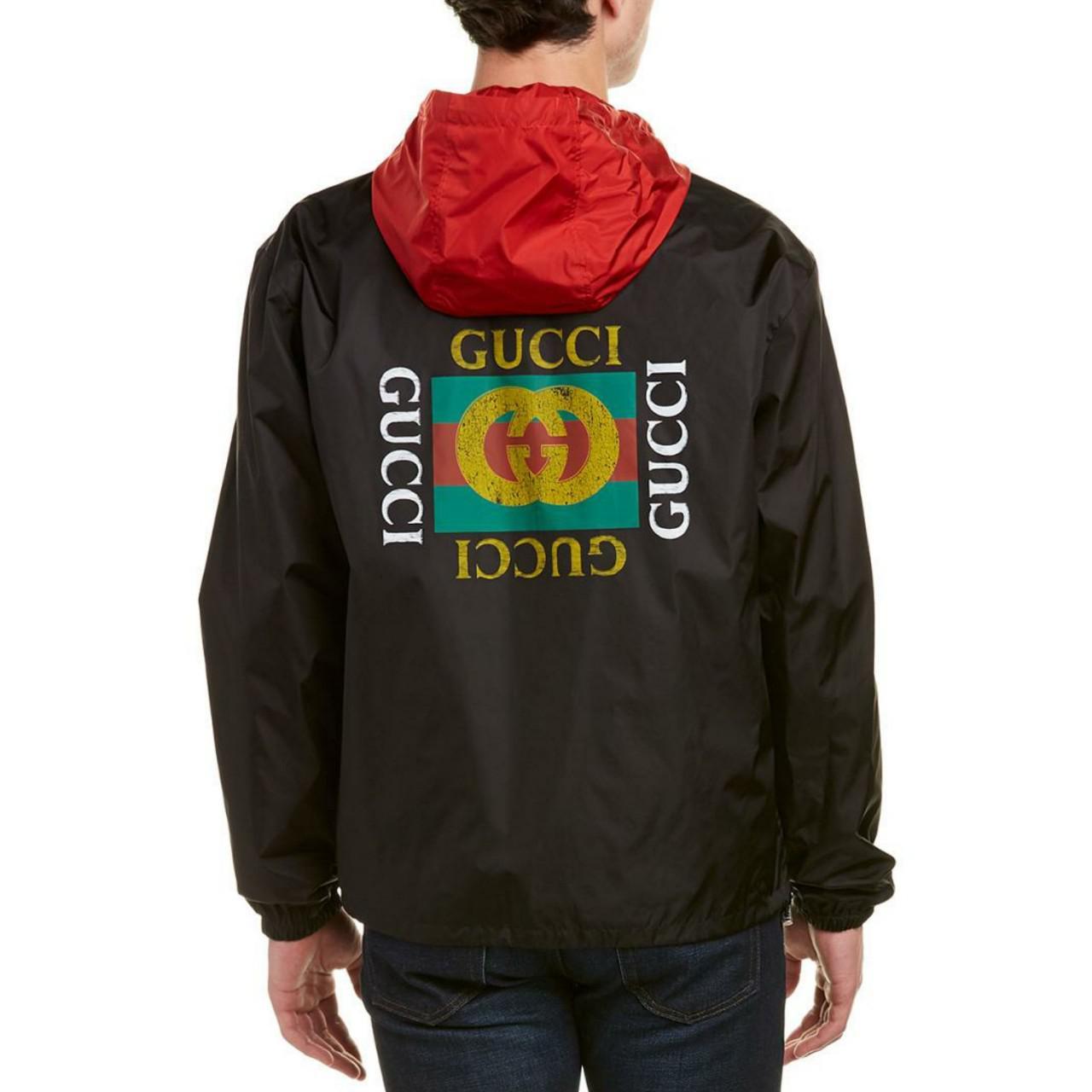 Authentic Gucci Windbreaker (Black with logo on the... - Depop