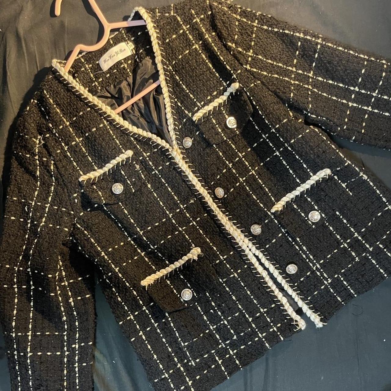 Korean brand tweed jacket Barely worn Can fit size 8-10 - Depop