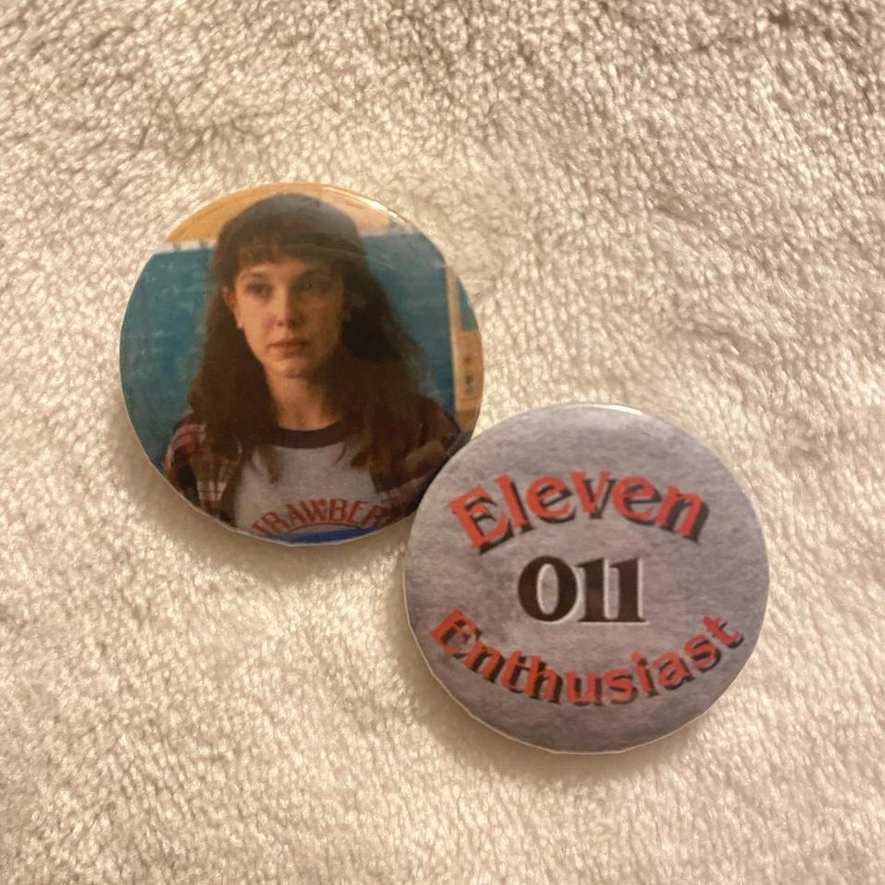 Stranger things Eleven button badge 32mm, 2 badge... - Depop