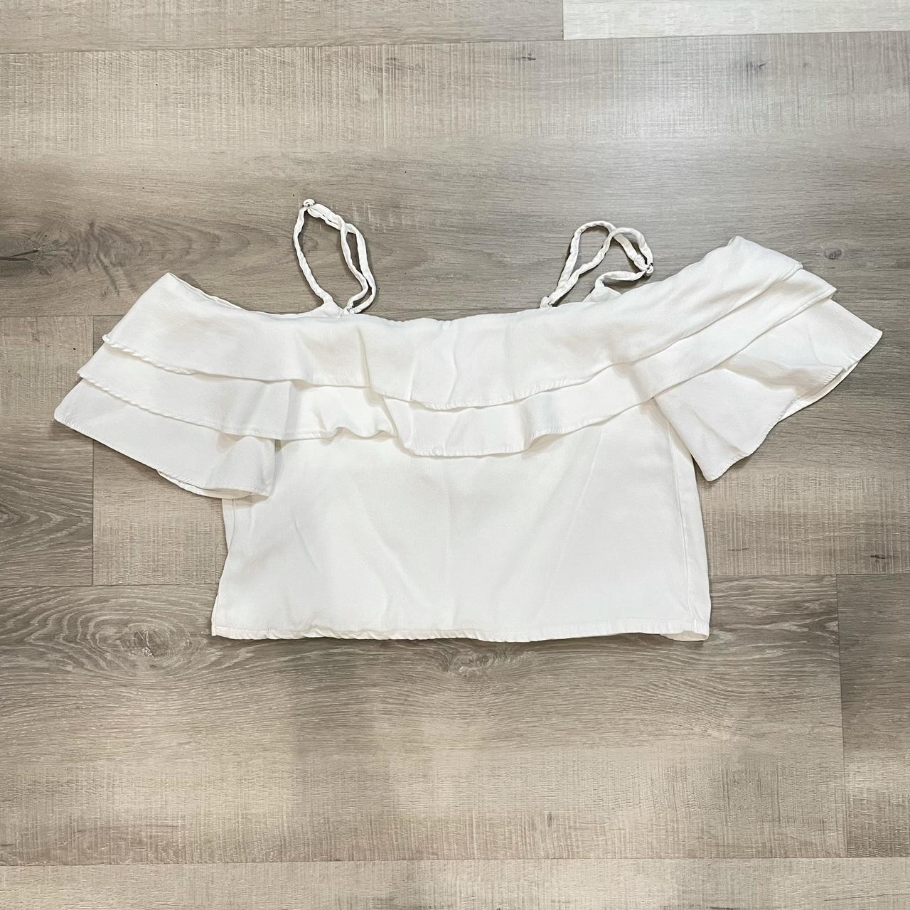Off The Shoulder Crop Top White Ruffle Hem Off The Depop