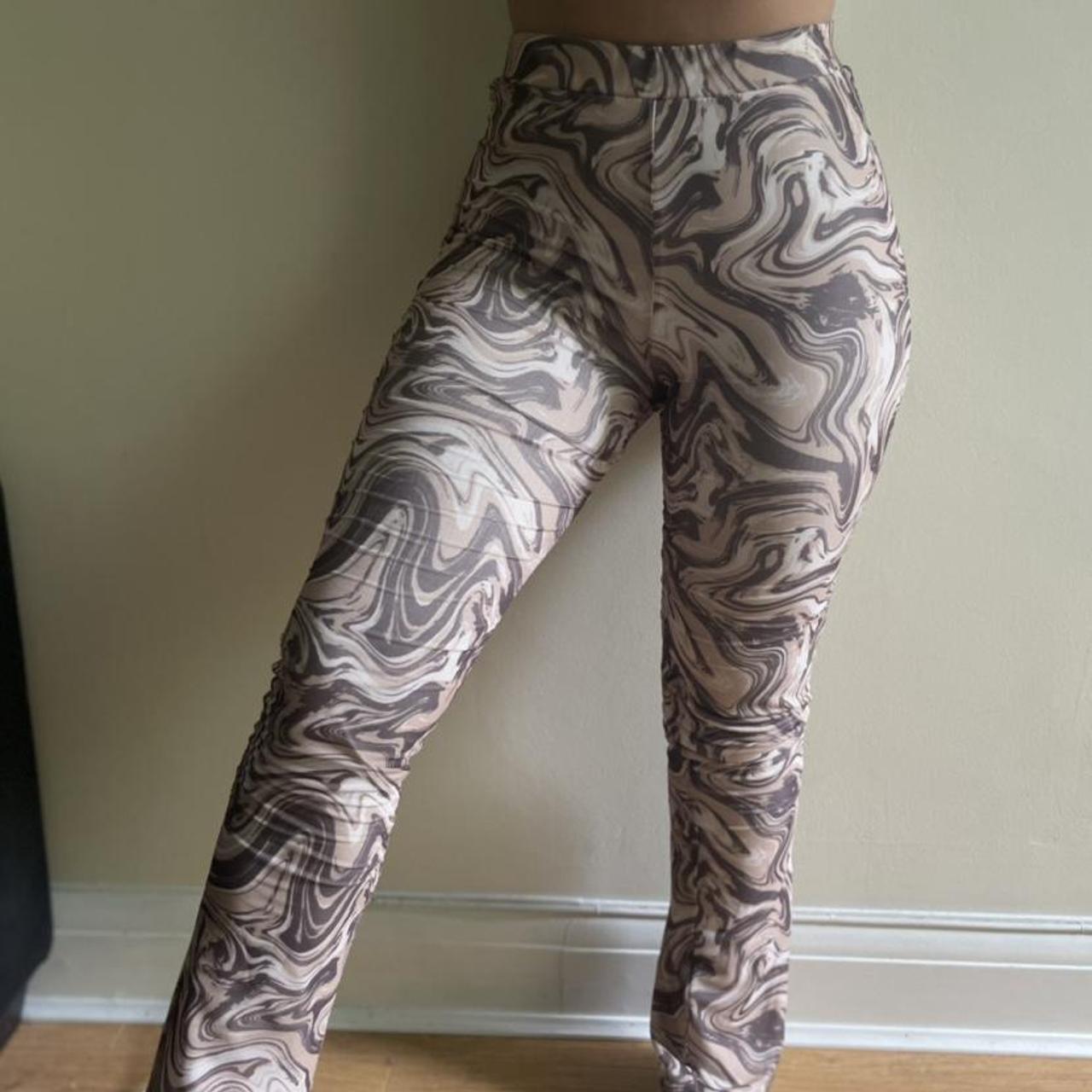 Psychedelic swirl pattern trousers with slight flare... - Depop