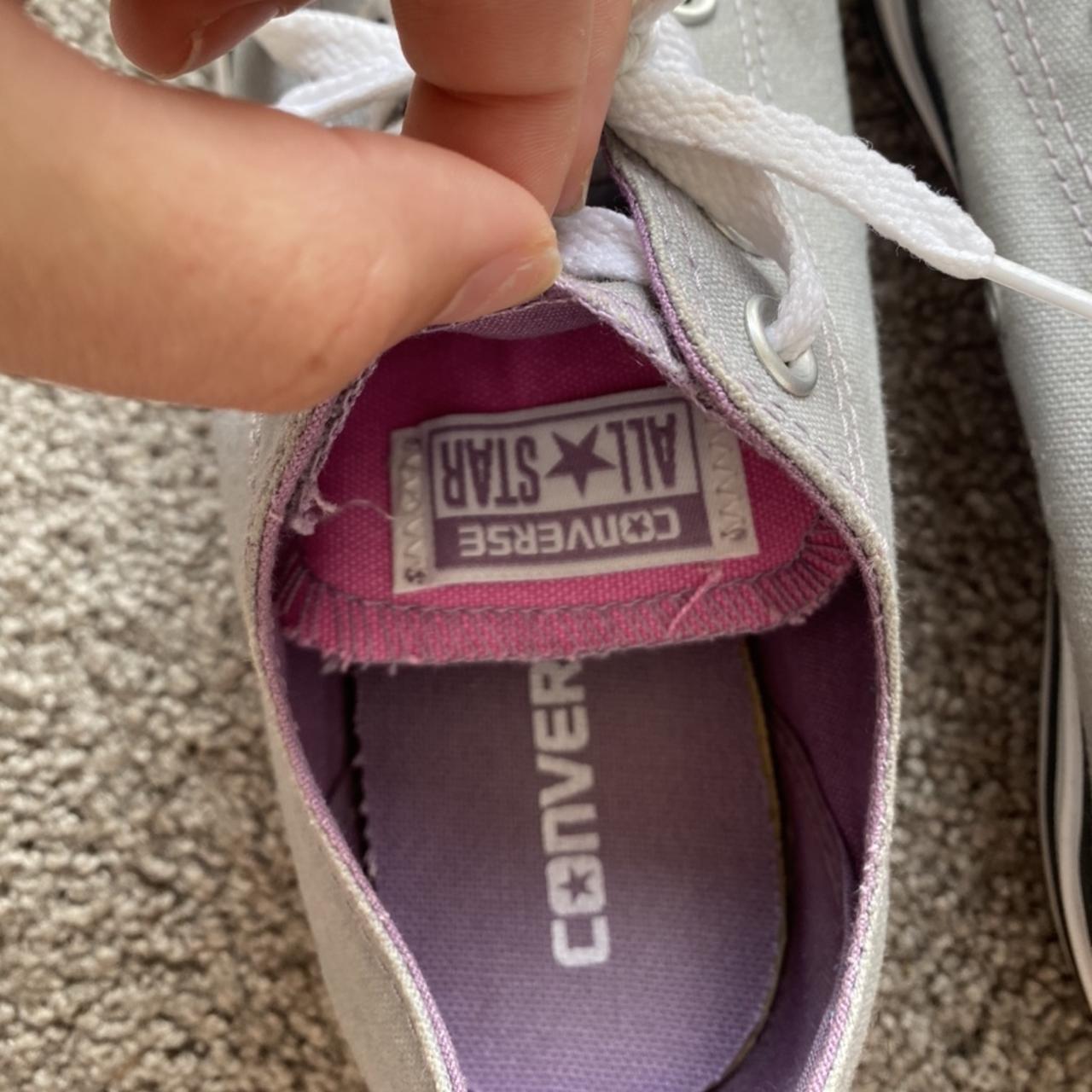 Grey convers with purple tab. Barely worn but are a... - Depop