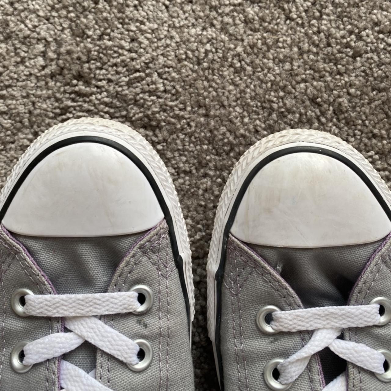 Grey convers with purple tab. Barely worn but are a... - Depop