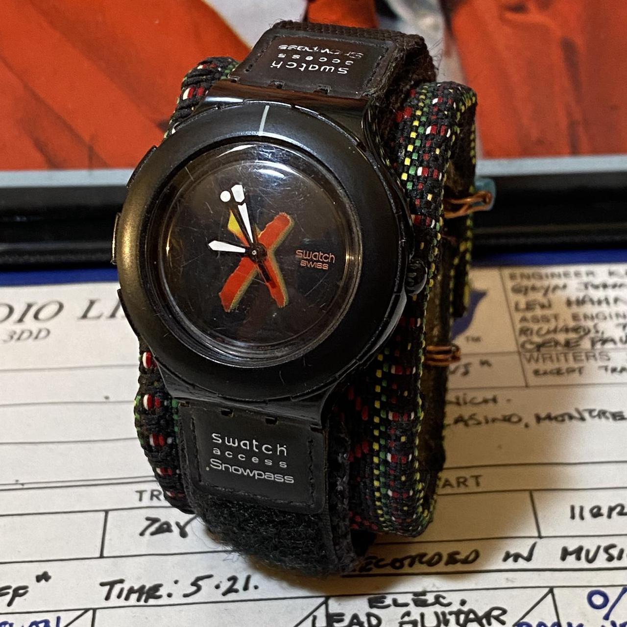 Swatch Men's Black and White Watch | Depop