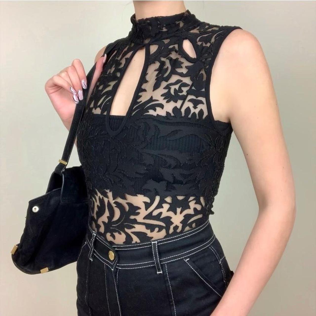 Whimsical bodysuit 🖤 Super cool sheer mesh black... - Depop