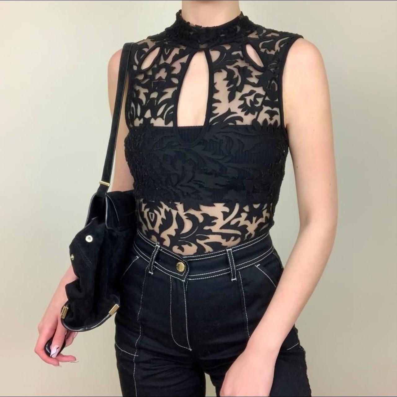 Whimsical bodysuit 🖤 Super cool sheer mesh black... - Depop