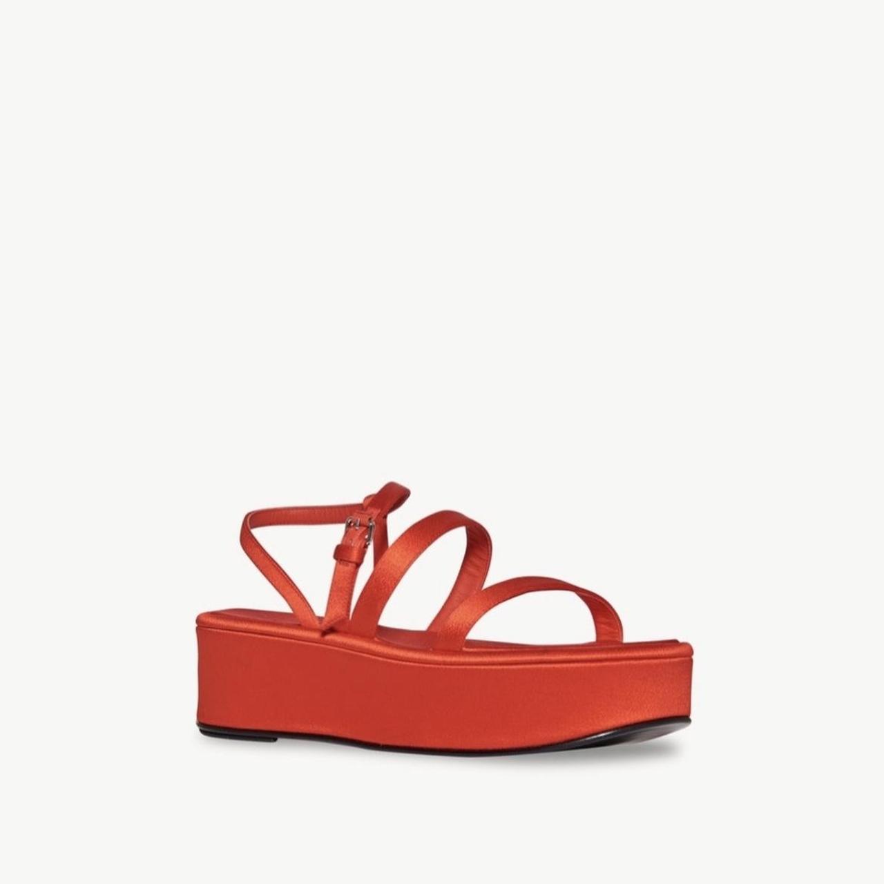 The Row Wedge Satin Platform Sandals in Red Sold... - Depop
