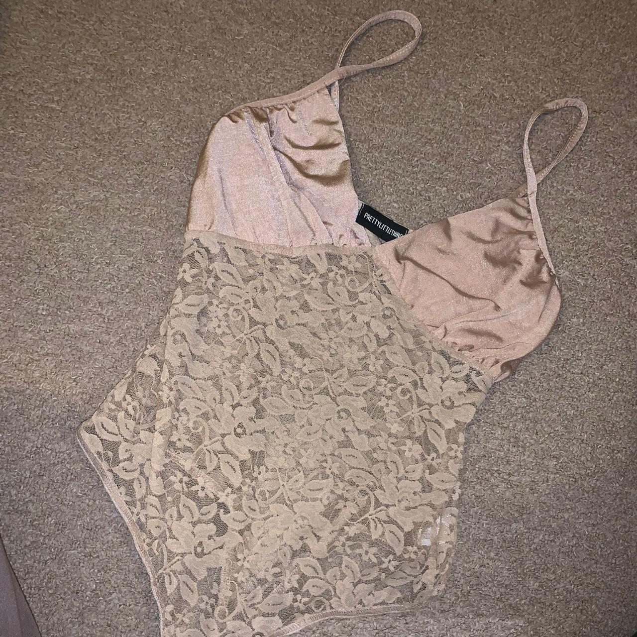 Pretty little thing nude / pink lace bodysuit worn... - Depop