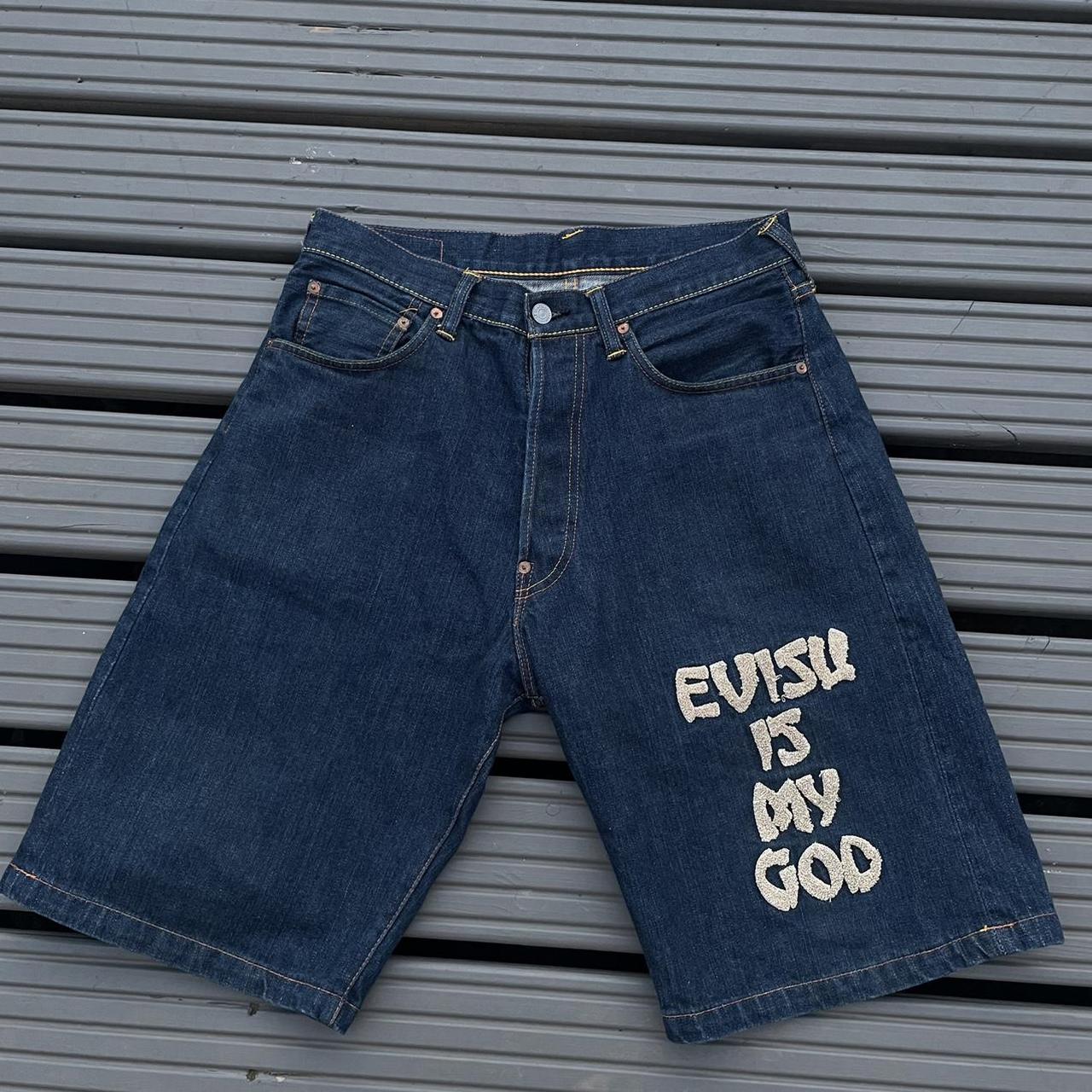 authentic evisu jean shorts - rare evisu “evisu is... - Depop