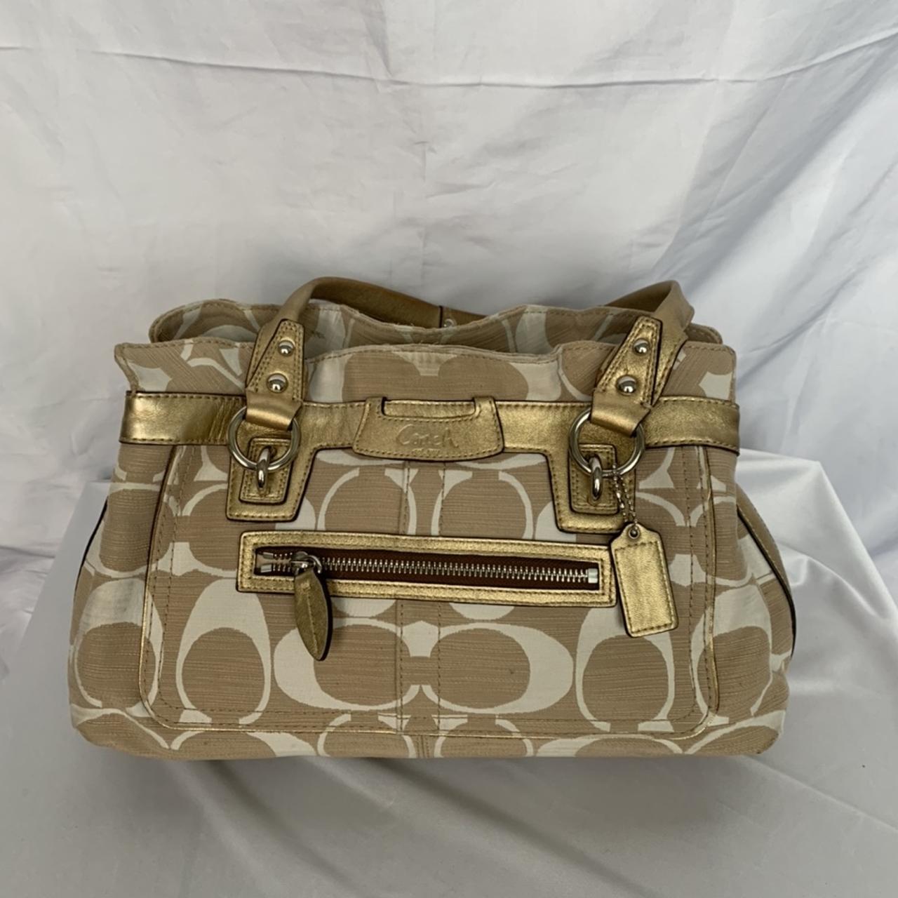 Coach Women's Cream and Gold Bag | Depop