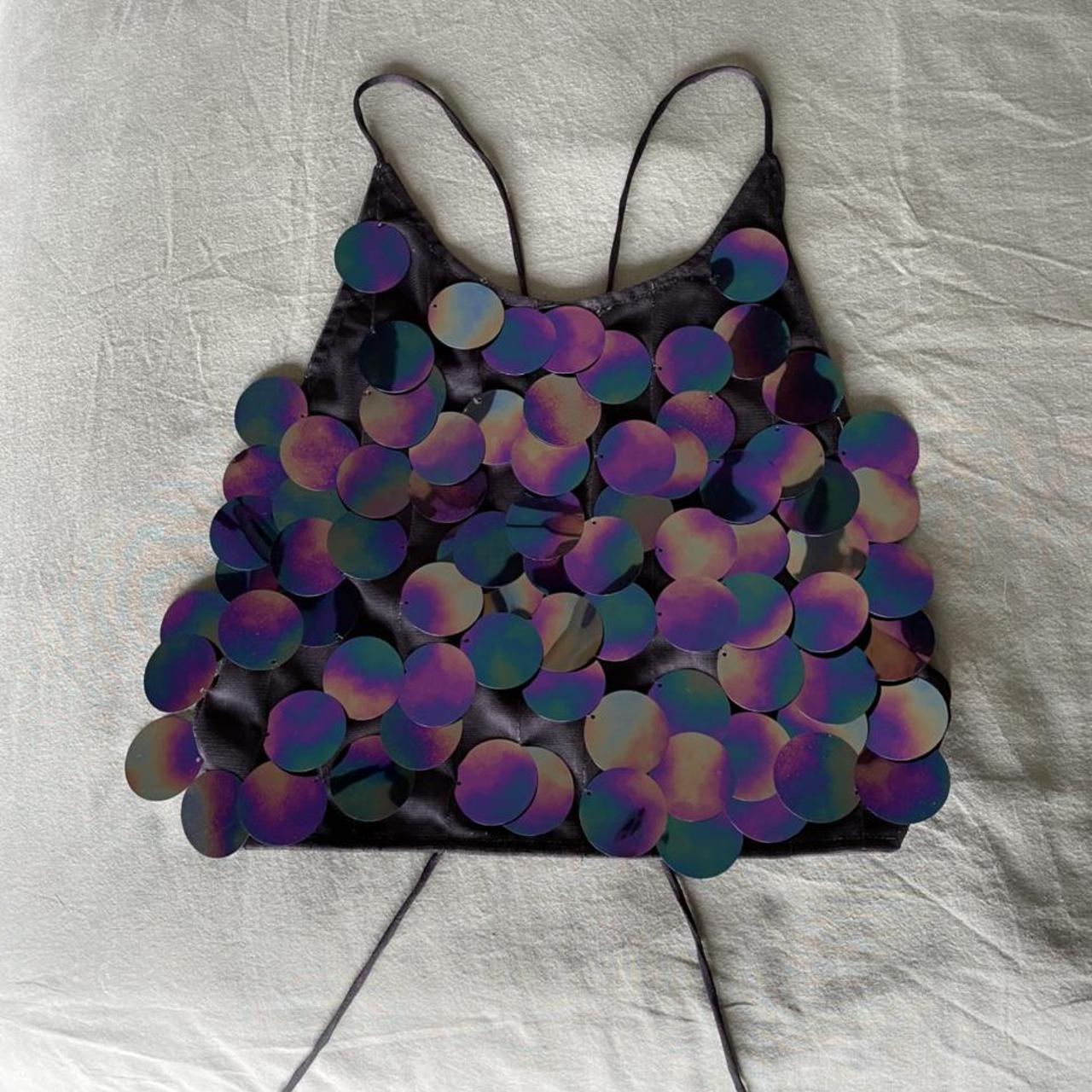 Oil spill sequin crop top, size small/medium. New,... - Depop