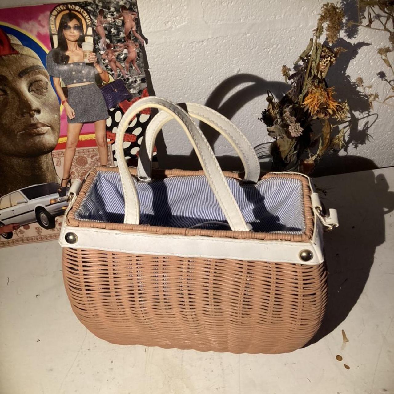 Super cute whicker purse Draw string light blue... - Depop