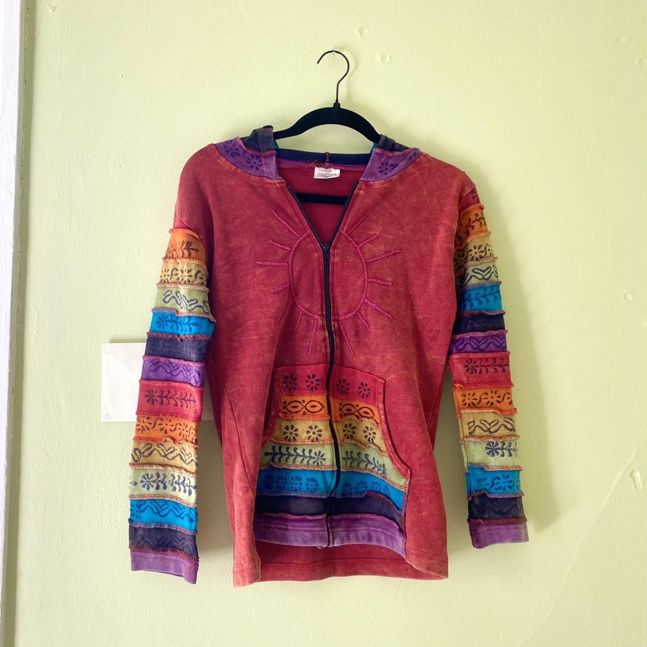 GREATER GOOD hippie multi color patchwork zip up... - Depop