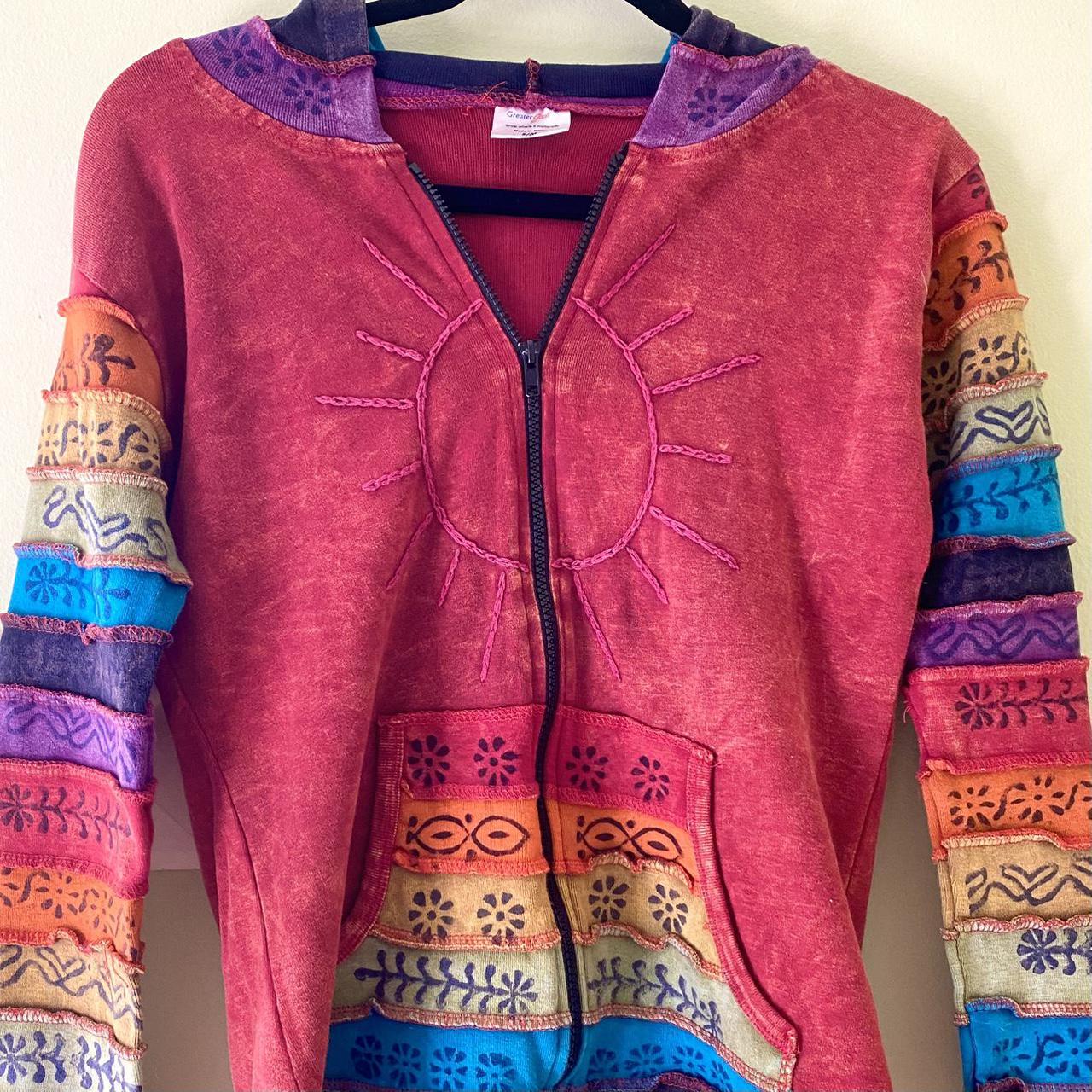 GREATER GOOD hippie multi color patchwork zip up... - Depop