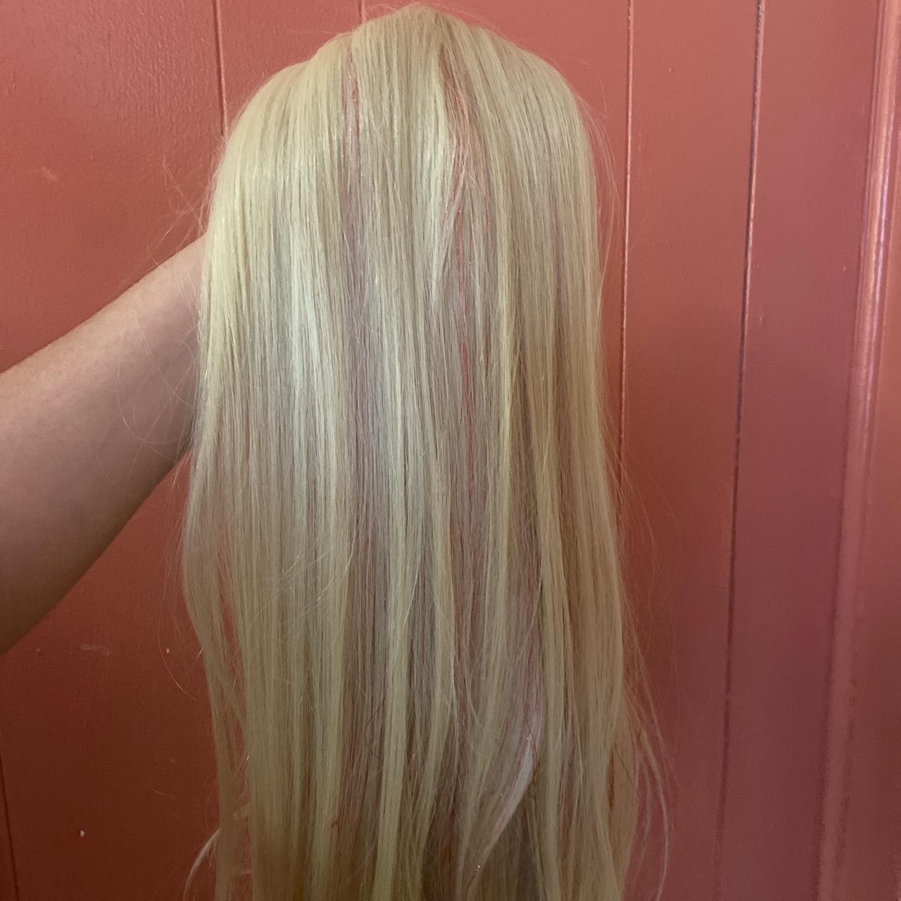 Blonde lace front wig with pink tinsel throughout I... - Depop