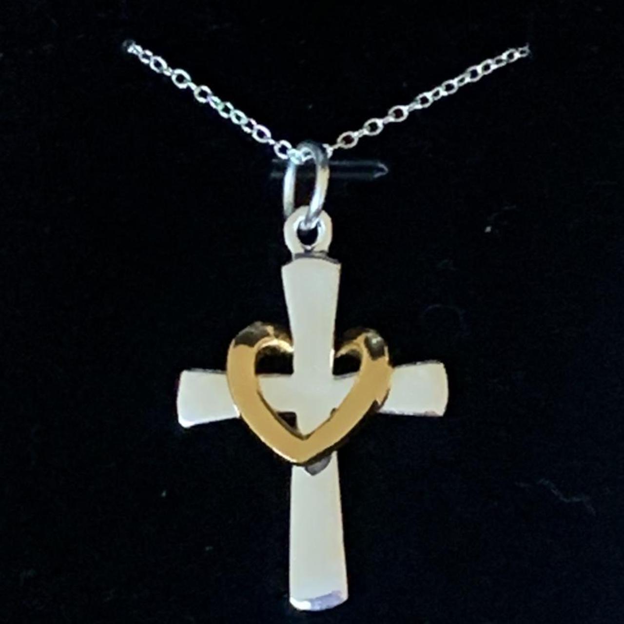 large silver plated cross pendant with detachable... - Depop