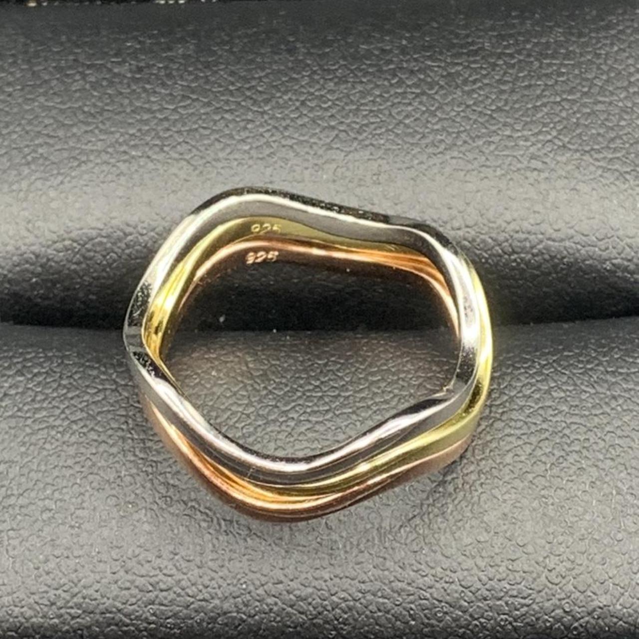 3x 925 Sterling Silver Tri colour wavy Ring stacking... - Depop